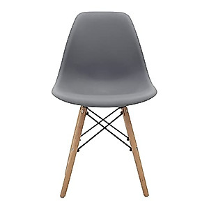 CangLong Modern Mid-Century Shell Lounge Plastic DSW Natural Wooden Legs for Kitchen, Dining, Bedroom, Living Room Side Chairs, Set of 1, Grey