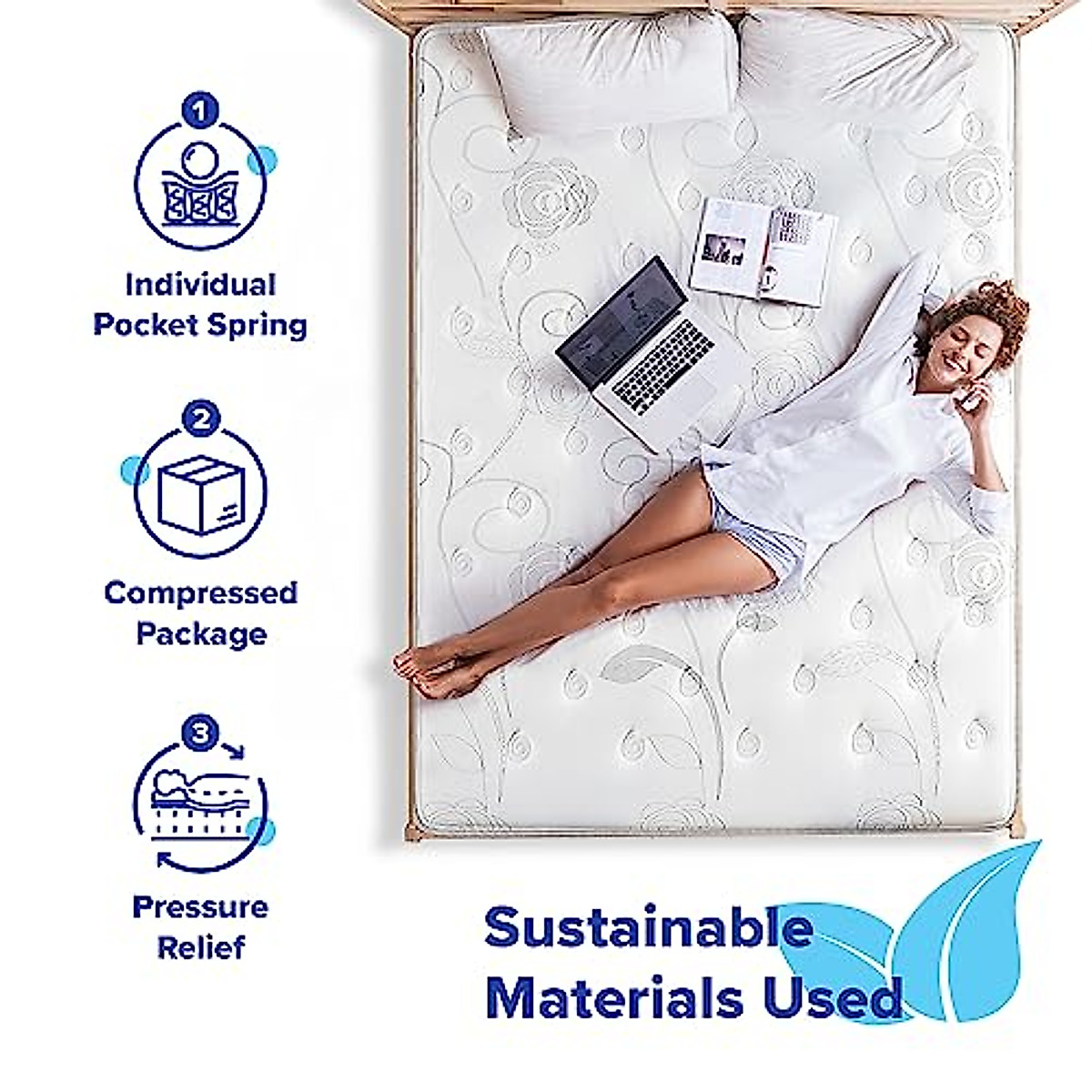 Olee Sleep 13 inch Galaxy Hybrid Gel Infused Memory Foam and Pocket Spring Mattress (King), Medium Plush, White/Grey