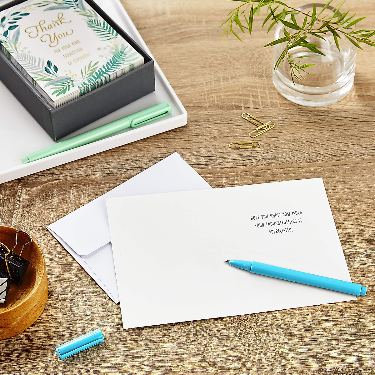 Hallmark Pack of 20 Thank You for Your Sympathy Cards, Gold Foil Greenery (Funeral Thank You Cards)