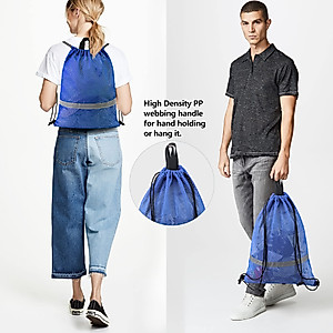 BeeGreen Blue Mesh Bag Drawstring Backpack with Zipper Pocket Swim Bag for Beach Swimming Equipment Equipment Workout Sports Excercise Gym Drawstring Bag for Adults