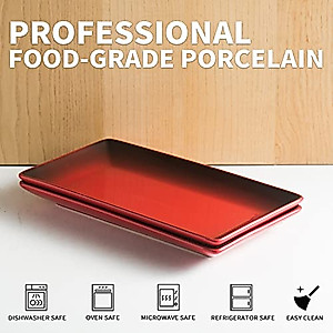 YHOSSEUN Porcelain Serving Platter, Stackable Platters for Christmas Party, Rectangular Serving Platters for Entertaining, Oven Dinnerware Safe, 9.8 inches, Set of 2, Red