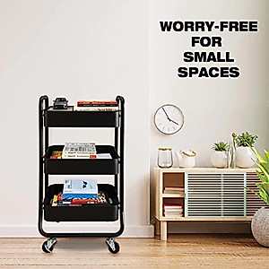 HOMESTEAD 3-Tier Rolling Cart - Heavy Duty Metal Rolling Cart, Lockable Casters, Multifunctional Storage Shelves - Great for Kitchen, Office, Bathroom, Laundry Room (Black)