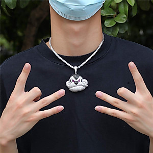 ICEDIAMOND Iced Out Fashion Hunk Gorilla Pendant with Rope Chain, 14K Gold Plated Full Shiny CZ Diamonds Urban Street Wear Necklace, Hip Hop Jewelry for Men Women (White)