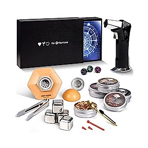Cocktail Smoker Kit Gift Box - Whiskey Smoker Kit with Tourch Ice Cube and Game Set Old Fashioned Bourbon Smoker Kit Unique Gifts for Men Cocktail Set for Drink Smoker Father's Day