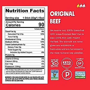 CHOMPS Grass Fed Beef & Turkey Jerky Sticks, Originals Variety Pack, 10 Sticks: (5) Original Beef, (5) Original Turkey - Keto, Whole30, Paleo, Gluten Free, Sugar Free