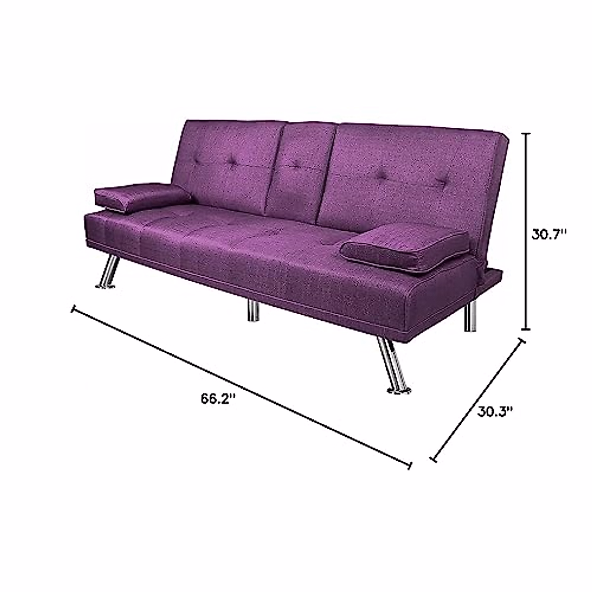 ERYE Modern Convertible Futon Bed, Adjustable Functional Loveseat Compact Foldable Love Seat,Comfy Sleeper Daybed 3 in1 Recliner Sofa & Couch for Small Space Sofabed, Purple Linen