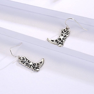 Sterling Silver Cowgirl Boot Earrings: Women Dangle Boot Earrings Country Western Style Jewelry Gifts for Cowgirl (Style 1)