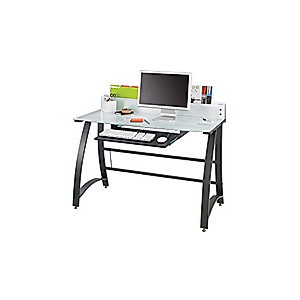 Safco Products 1938TG Xpressions 47" Computer Glass Top Workstation (Optional Keyboard Tray 1940BL Sold Separately), Tempered Glass/Black Frame