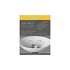 Adesso 5003-21 Jessica 300W Torchiere, 71 in, 2 x 150W Incandescent/Dimmable LED, Antique Brass Finish, 1 Floor Lamp