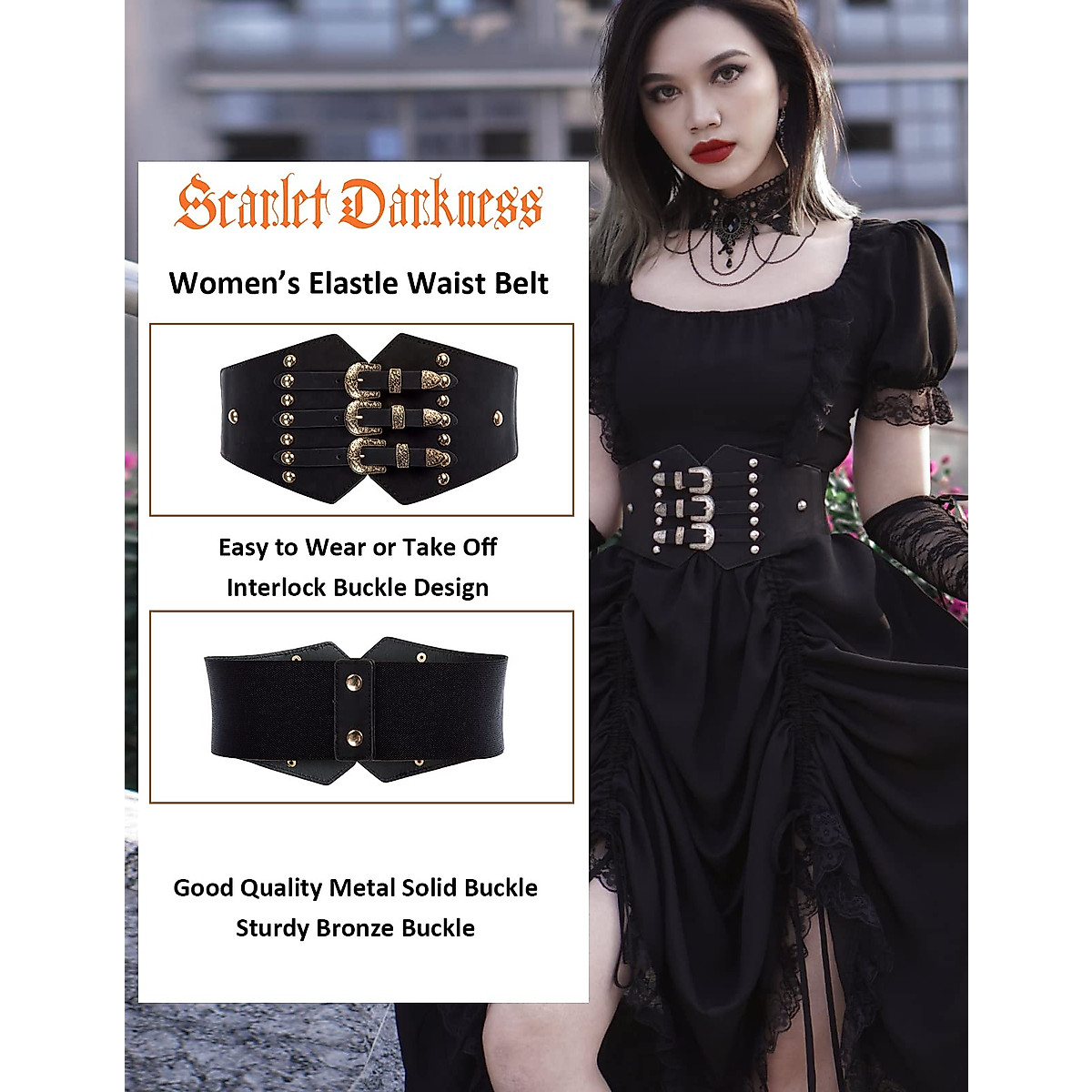 Scarlet Darkness Women Gothic Cincher Belt Corset Steampunk Elastic Wide Waist Belt Black L
