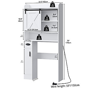 YITAHOME Over The Toilet Storage Cabinet, Farmhouse Storage Cabinet with Sliding Door, Infrared Sensor Light, Home Space-Saving Toilet Rack for Bathroom, Restroom, Laundry, White