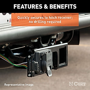 CURT 58003 Easy-Mount Vehicle Trailer Wiring Connector Mounting Bracket for 2-1/2-Inch Receiver, 4 or 5-Way Flat, 6 or 7-Way Round, GLOSS BLACK POWDER COAT