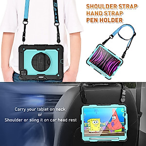 Timecity Case for iPad Pro 11 inch 2022/2021 (4th/ 3rd Generation), Shockproof Case with Screen Protector, Swivel Stand, Handle, Shoulder Strap, Pencil Holder Case for iPad Pro 11 Inch- Light Blue