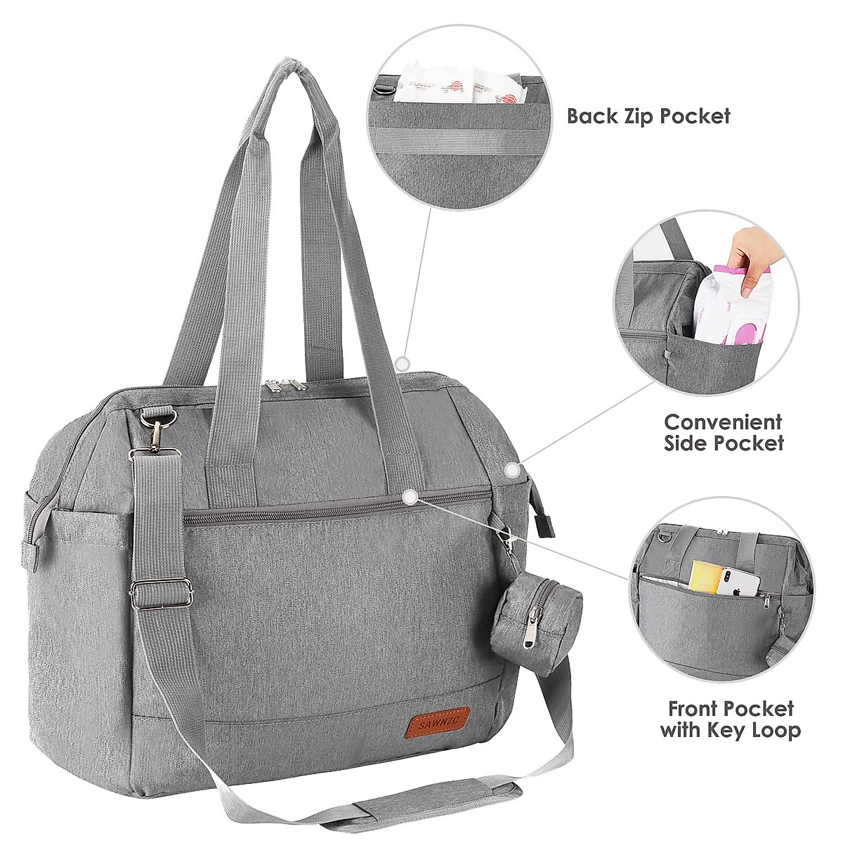 SAWNZC Large Diaper Bag Tote, Maternity Bag Travel Diaper Tote for Mom Dad, Multifunction Baby Bag for Boys Girls