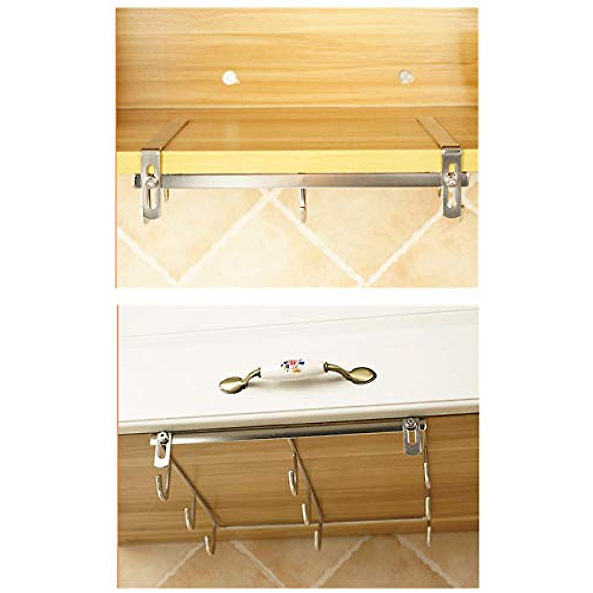 Coffee Mug Holder - 304 Stainless Steel ，Cup Rack Under Shelf ，Applicable Cabinet Adjustment Thickness 0.39 "-1.17" (9-Hooks) (Primary Color, 1 Piece)