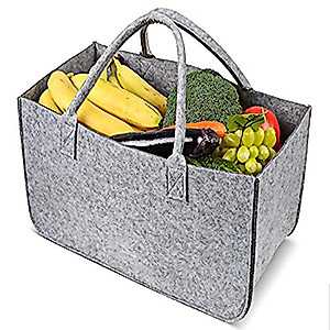 Xinshang Firewood Basket Storage Felt Bag Shopping Basket Grey Magazine Rack Basket with Handle for Carry Wood Toys Newspaper