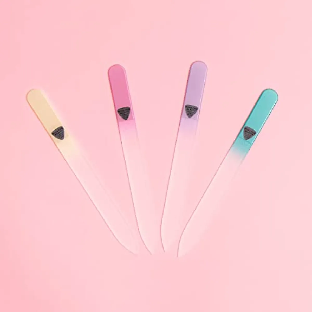 Glass Files for Nails, Glass Fingernail Files, Manicure Nail Care, Gentle Precision Filing, Expertly Shape Nails & Enjoy a Smooth Finish - Bona Fide Beauty 4-Piece Pastel Premium Czech