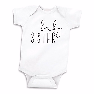 Bump and Beyond Designs Unisex-Baby Little Sister Leotard for Girls Baby Announcement White, 0-3 Months