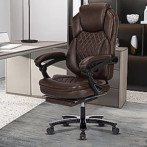 Comermax Big and Tall Home Office Desk Chairs for 400lb Heavy People, Ergonomic Reclining Office Chair with Footrest and Wide Seat, Plus Size Managerial Executive Chairs (Coffee Brown)