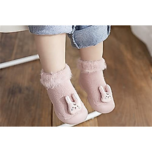 0-3 Years Babies Boys Girls Thermal Socks Boots Cute Cartoon Animals Thickened Antislip Shoes Prewalker Sneaker (Pink, 2-3 Years)