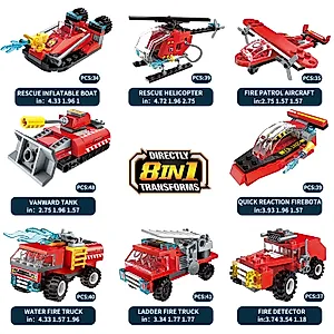 QLT QIAOLETONG City Fire Truck Building Kit for Kids 6-12 Years Old, Compatible with City Fire Truck 8-in-1 Building Block, Fire Helicopter Toys Building Sets.(313 PCS)