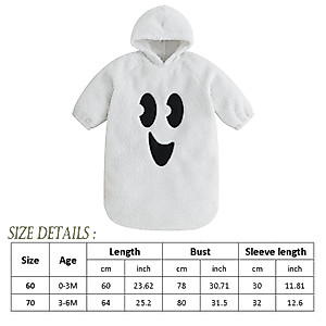 BOIBOKOKO Baby Girl Boy Halloween Costumes Ghost Long Sleeve Hoodie Romper Jumpsuit Cute Baby Halloween Outfit (White, 0-3 Months)