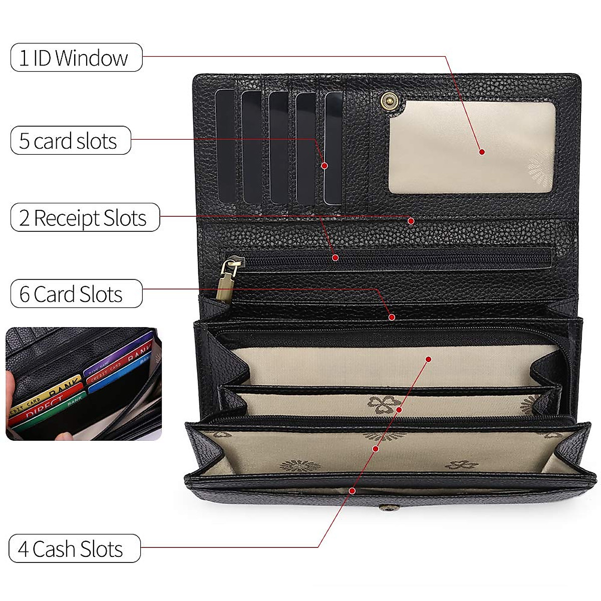 GOIACII Women's Wallet RFID Blocking Genuine Leather Large Capacity Card holder Ladies Clutch purses for women