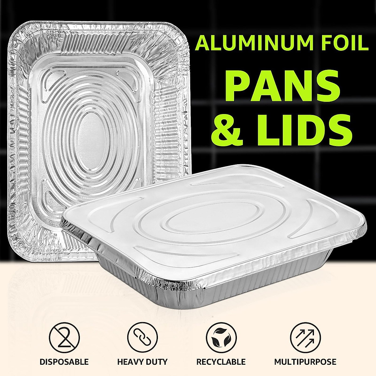 biocean Aluminum Pans with Lids 9x13 Inch 25 Pack, Extra Heavy Duty 25 Foil Pans and 25 Foil Lids for Prepping Food, Storing Heating, Cooking, Baking, Roasting