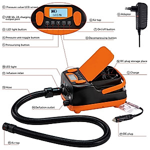 Rechargeable Sup Air Pump Electric Portable, 16PSI 12V with Battery, Stand Up Paddle Board Electric Pump Inflator/Deflator-Portable Air Compressor for Paddle Boards,Boat,Kayak