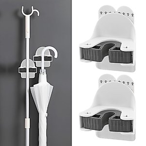 Jaeskeclip 5pcs Hanging Broom Holder, Broom Holder Wall Mount, laundry room organization, Broom and Mop Organizer Wall Hanging, for Hanging Mops, Brooms, Umbrellas, Showers, Shovels(white，black)