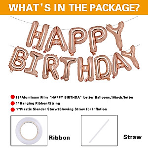 Accevo Rose Gold Happy Birthday Banner 16 Inch Foil Letters Balloons Happy Birthday Balloon for Kids, Child, Adults, Boys & Girls Birthday Decorations 3D Happy Birthday Balloons Sign Banner