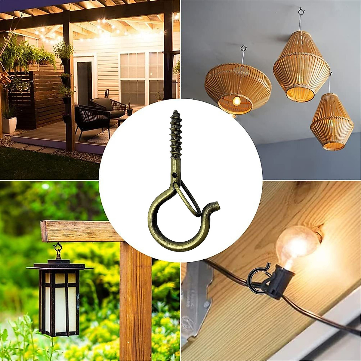 Wasnton 10 Pcs Q-Hanger Screw Hooks with Safety Buckle Design，Wall Mount 2.2 Inch Ceiling Hooks for Hanging Plants Outdoor Wire Fairy Hanger Lights and ​Party