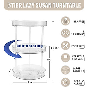 Amasses 3 Tier Clear Lazy Susan Organizer, 360 Degree Rotating Round Lazy Susan Turntable 9" Non-Skid Rotating Organization Storage Container for Kitchen, Cabinet, Pantry