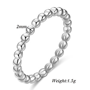 MYNENEY 2mm Stainless Steel Knuckle Rope Beaded Style Classical Simple Plain Stackable Wedding Band Ring (Silver, 8)