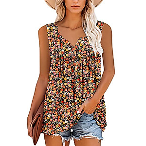 Tank Top for Women Yellow Red Floral Sleeveless Tops Floral Tops L