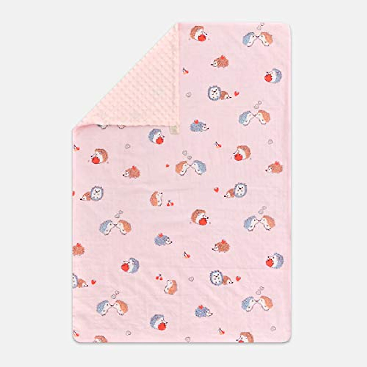 Jay & Ava Premium Cotton & Minky Dotted Backing Baby Blanket, Double Layer, Super Soft Crib, Nursery, Stroller, Receiving Blanket for Girls, Boys, Newborns (Pink Hedgehog)