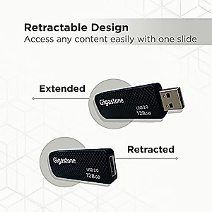 Gigastone V30 128GB USB 2.0 Flash Drive 5-Pack, Capless Retractable Design Pen Drive, Carbon Fiber Style, Reliable Performance & Durable