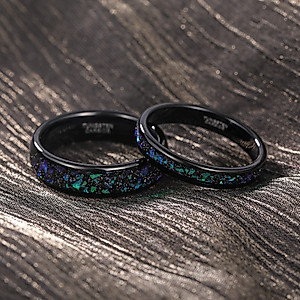 TRUMIUM 4mm Black Tungsten Rings for Men Women Wedding Bands Galaxy Opal Sandstone Inlay Beveled Edges Comfort Fit Size 11.5
