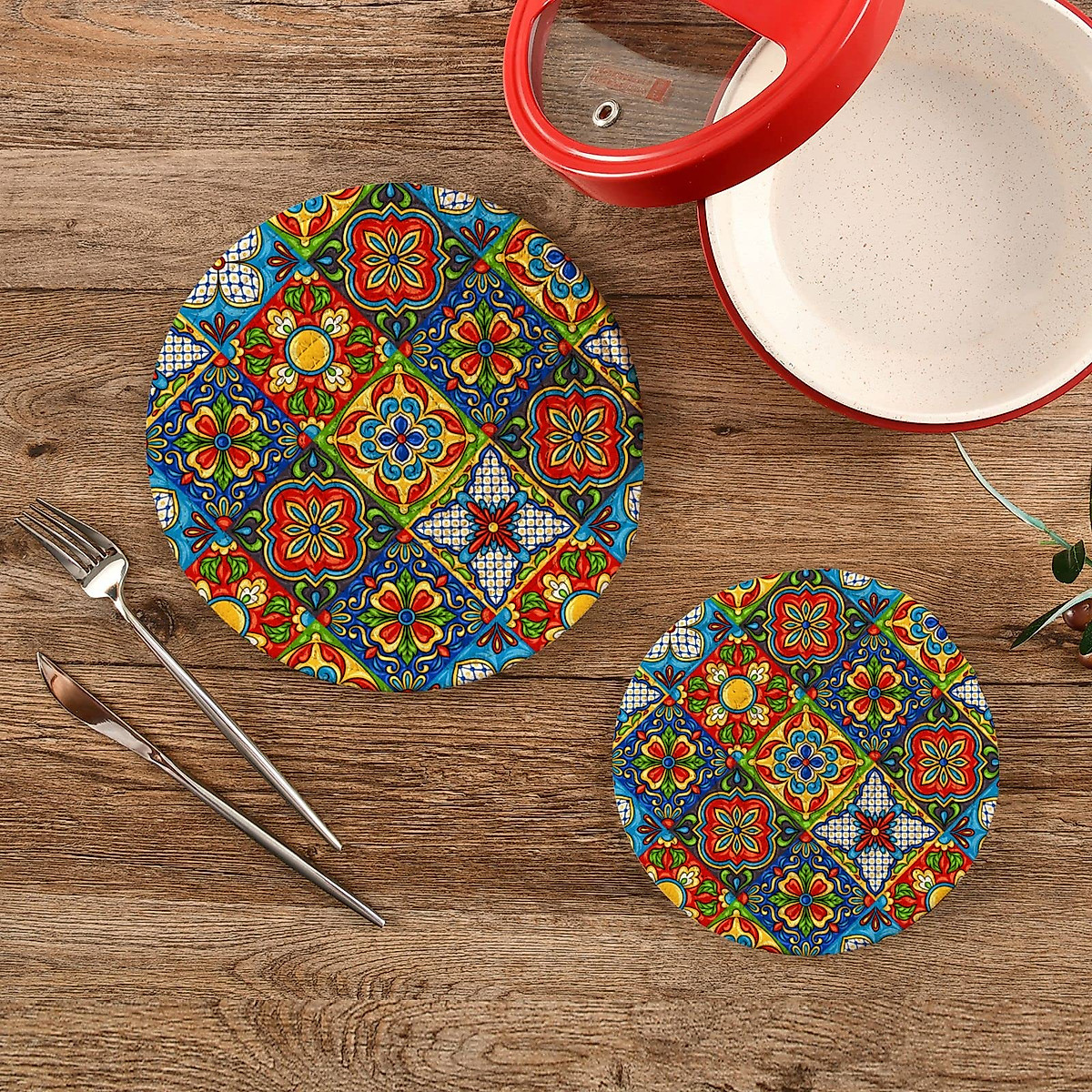 Mexican Ceramic Tile Pot Holders Trivets Set 2PCS Thread Weave Kitchen Potholders Heat Resistant Stylish Coasters Hot Pads Hot Mats Table Mats Spoon Rest for Cooking Baking Kitchen Decoration …