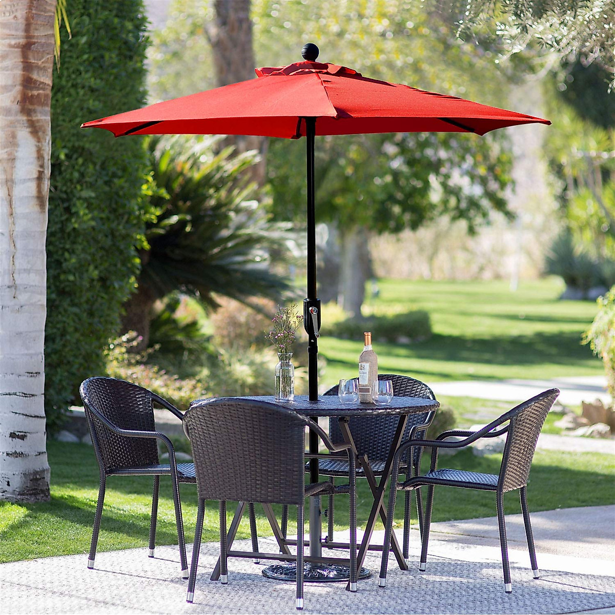 Westcharm Patio Umbrella Outdoor Table Umbrella with 6 Sturdy Ribs and Crank 6.5 ft, Red Umbrella