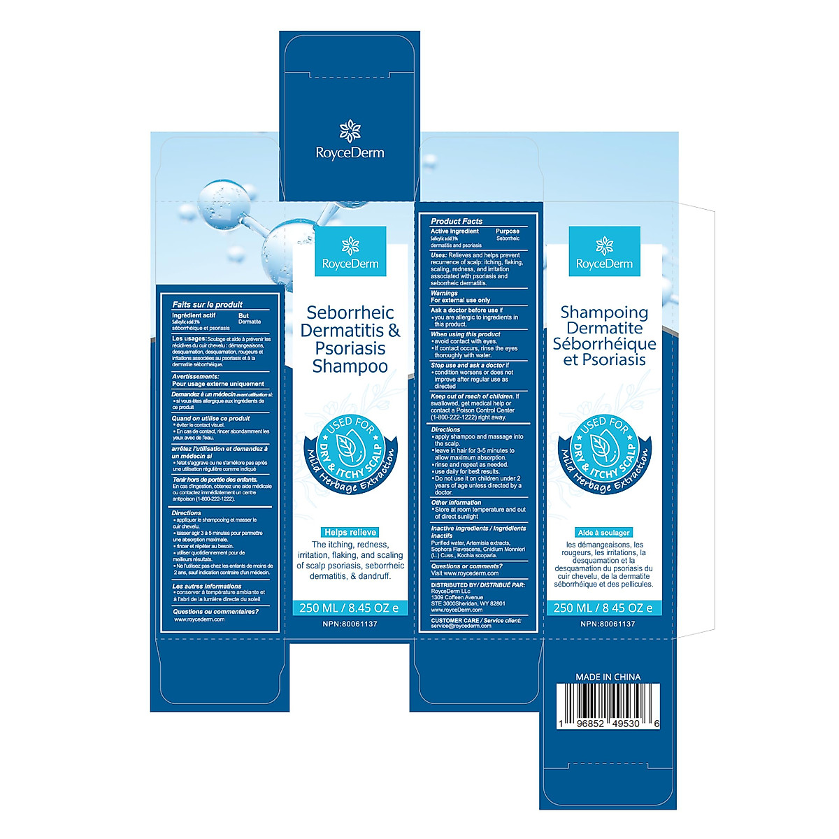 Roycederm Psoriasis Shampoo, Seborrheic Dermatitis Shampoo, Folliculitis Shampoo, Dandruff Shampoo, Scalp Psoriasis & Seborrheic Dermatitis Treatment, Dry Itchy Scalp Treatment