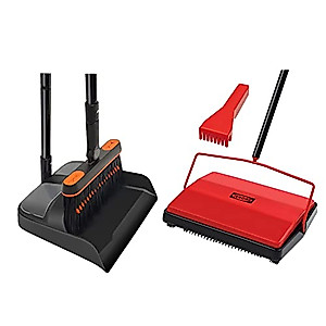 JEHONN Carpet Floor Sweeper with Horsehair, Broom and Dustpan Set for Home