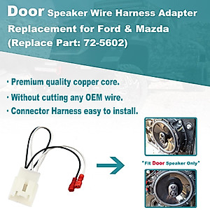 72-5602 Car Replacement Door Speaker Wiring Harness Plug Connector for 2011-2021 Ford F-150 Fusion Escape Focus Bronco Mustang Mondeo MK4 Mazda 2 3 6 CX5 Cable Plug Speakers Harness (Pack of 4)