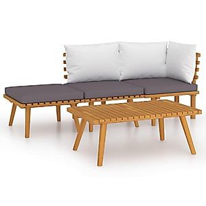 vidaXL Patio Lounge Set 4 Piece, Sectional Sofa for Outdoor Backyard, Couch with Cushions, Patio Furniture Set with Table, Solid Wood Acacia