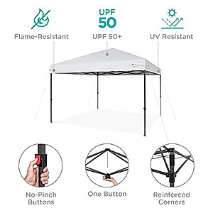 Best Choice Products 10x10ft 1-Person Setup Pop Up Canopy Tent Instant Portable Shelter w/ 1-Button Push, Straight Legs, Wheeled Carry Case, Stakes - White