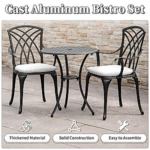 Withniture 3 Piece Outdoor Bistro Set, Patio Bistro Table Set, All Weather Bistro Table and Chair Set of 2, Patio Dinning Furniture for Garden, Porch, Backyard