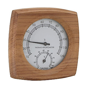 Lwuey Indoor Thermometer Hygrometer, Sauna Wood Thermometers 2 in 1 Wooden Sauna Hygrothermograph Temperature Humidity Monitor Wall Patio Digital Steam Room Hot Tubs Supplies Equipment Accessories