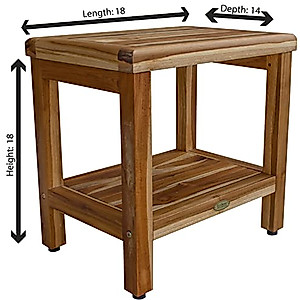 EcoDecors Earthy Teak Shower Bench Wooden Seat Eleganto Garden Bench 18″ Length Natural Teak Shower Seat with Shelf Wood Shower Bench for Indoor and Outdoor Use