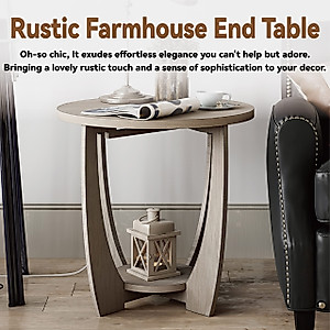 COZAYH Rustic Farmhouse End Table with Storage Shelf, French Country Accent Side Table for Family, Dinning or Living Room, Small Spaces, Modern, Round, Vintage Grey Finish