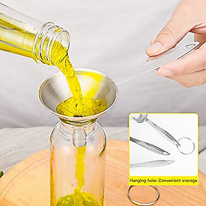 KUFUNG Stainless Steel Mini Funnels for Transferring of Liquid Fluid Dry Ingredients With Long Handles & Detachable Ring Holder